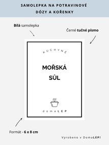 MOŘSKÁ SŮL – bílá samolepka na dózu, tučné písmo, 6 x 8 cm | DomaLEP