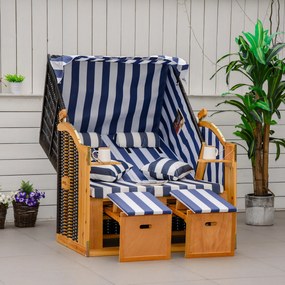 Plážové lehátko Outsunny, 5 stupňů, dvojité lehátko se stříškou, dvojité lehátko s držáky na nápoje, lehátko, PE ratan, 118 x 79 x 160 cm | Aosom