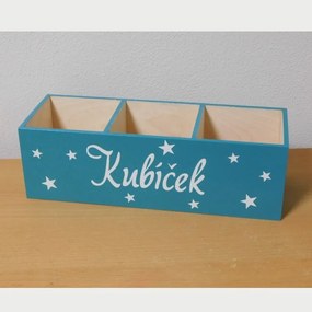 Dřevěný organizér 3 přihrádky se jménem tyrkyszelený