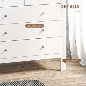 HOMCOM Komoda s 5 zásuvkami - Moderní úložná skříňka pro obývací pokoj, ložnici a chodbu, bílá, 79 x 39,5 x 80,5 cm