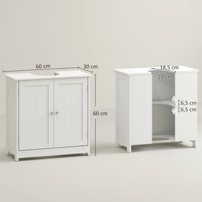 Kleankin koupelnová skříňka - skříňka pod umyvadlo - dvoudvéřová skříň s policí - 60 Š x 30 H x 60 V cm - bílý dřevo