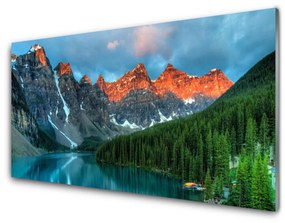 Obraz na skle Hora Les jezero Krajina 100x50 cm