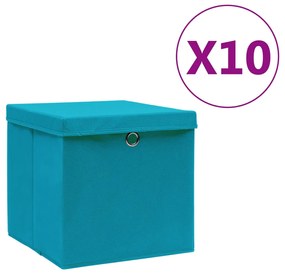 vidaXL Úložné boxy s víky 10 ks 28 x 28 x 28 cm bledě modré