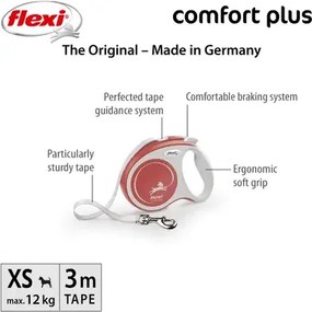 Flexi Comfort Plus XS světle červené / Vodítko / pásek 3 m / samonavíj