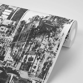 Samolepící tapeta černobílá abstraktní panorama města