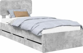 Rám postele s čelo Betonově Šedá 90 x 200 cm Dřevěný materiál 3412223