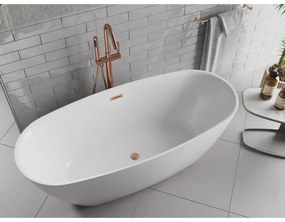 Mexen Luvo Slim, volně stojící vana 170 × 75 cm, bílá lesklá, grafitový přepad, 52801707500-66