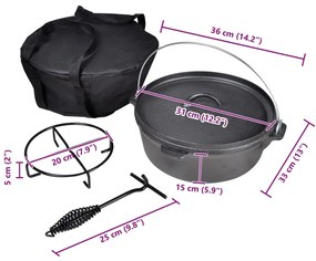 vidaXL Litinový hrnec 5,6 L Dutch Oven s příslušenstvím