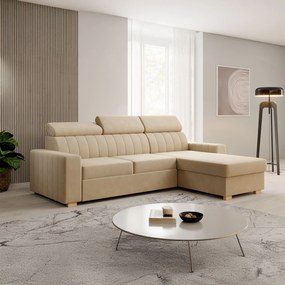 Rohová rozkládací sedací souprava do L LAO, 245 cm, s úložným prostorem Roh pohovky: Pravý roh, Barva látky: Béžová (Kronos 35)