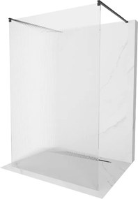 Mexen Kioto, sprchová zástěna Walk-In 140 x 200 cm, 8mm sklo s žebrovým vzorem, černý profil, 800-140-002-70-09