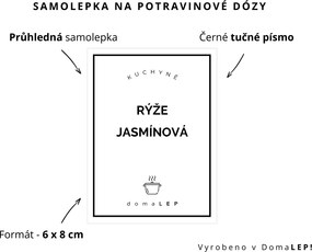 RÝŽE JASMÍNOVÁ - omyvatelná samolepka na dózu, výběr rozměrů Ø 5 cm / 5 x 5 cm / 6 x 8 cm | DomaLEP tvar: KOLEČKO, barva: PRŮHLEDNÁ - ČERNÉ písmo, velikost: Ø 5 cm - tučné písmo