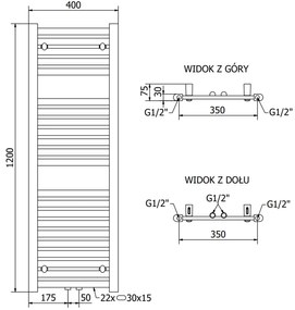 Mexen Hades koupelnový radiátor 1200 x 400 mm, 465 W, Bílá - W104-1200-400-00-20