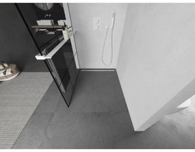 Mexen Kioto+, sprchová zástěna Walk-In s poličkou a věšákem 110 x 200 cm, 8mm čiré sklo černý vzor, ​​bílý profil, 800-110-121-20-77