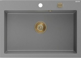 Mexen Elix, 1-korový granitový dřez 700 x 500 mm, šedá, zlatý sifon, 6526701005-71-G