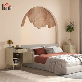 HOMCOM Noční stolek s ratanovými dvířky a policí + 1 zásuvka, bohémský design - 40 x 68,5 cm, přírodní