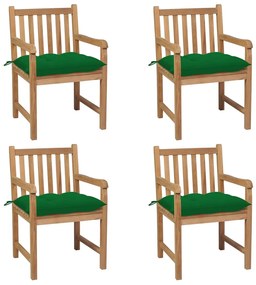 Zahradní židle 4 ks zelené podušky masivní teak,  3073024