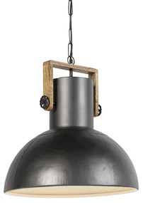 Průmyslová závěsná lampa černá s mangovým dřevem - Mango