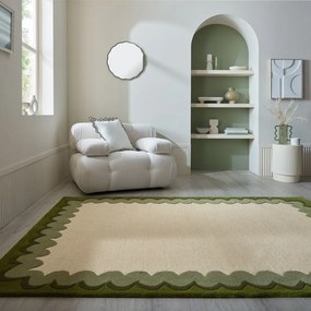 Zelený/v přírodní barvě ručně tkaný vlněný koberec 140x200 cm Wiggle Wool – Flair Rugs
