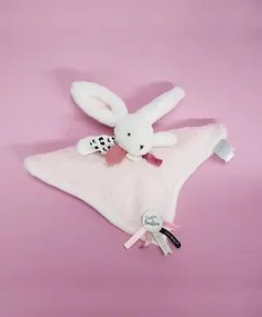 Doudou Dárková sada růžová - králíček s čtvercovou dečkou 25 cm / od 0