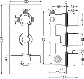 Podomítková termostatická baterie MEXEN CUBE - chrom - 3 výstupy, 77503-00