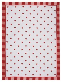 Červeno-bílá bavlněná utěrka se srdíčky Love It I – 50x70 cm
