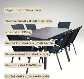 Vikio Venkovní zahradní set 150x90 pro 6 osob DK304 antracit