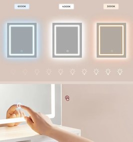 Toaletní stolek Vasagle Cimo se zrcadlem a LED osvětlením 80 cm bílý