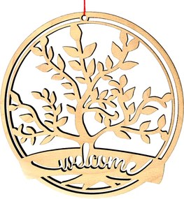 AMADEA Dřevěný obrázek k vymalování  strom v kruhu - welcome, průměr 17 cm