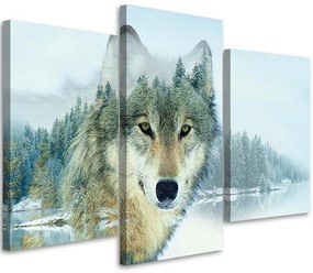 Gario Obraz na plátně Vlk na pozadí hory - 3 dílný Rozměry: 60 x 40 cm