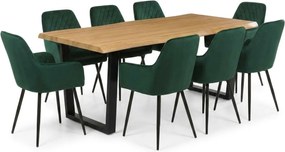 Vikio Jídelní set pro 8 osob 180x90 cm dub noha U zelená židle s područkami VJS168-8Z