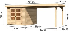 Dřevěný zahradní domek ASKOLA 3,5 s přístavkem 280 Lanitplast Šedá