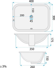 Rea Anabel, zapuštěné umyvadlo 400x300x160 mm, bílá lesklá, REA-U0621