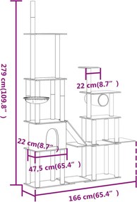 Škrabadlo pro kočky se sisalovými sloupky tmavě šedé 279 cm 171617