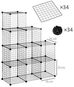 HOMCOM Regálový systém DIY z ocelového drátu, 9 přihrádek na boty, černý, do obývacího pokoje, 35x35x35cm, prostorově úsporný a moderní | Aosom.de