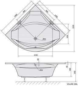 Polysan ROSANA rohová vana 140x140x49cm, bílá, 64119