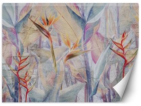 Gario Fototapeta Pastelově zbarvené listy na pozadí imitujícím beton Materiál: Vliesová, Rozměry: 200 x 140 cm