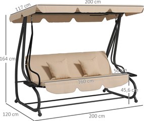 Schaukelbank, 3-Sitzer Hollywoodschaukel, Gartenschaukel mit Getränkehaltern, Stahl, 200 x 120 x 164 cm, Braun