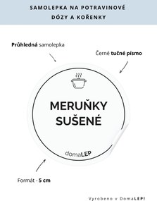 MERUŇKY SUŠENÉ – průhledná samolepka na dózu, tučné písmo, 5 cm | DomaLEP