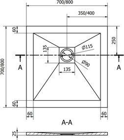 Mexen Stone+ kompozitní čtvercový sprchový kout 70 x 70 cm, antracit - 44717070