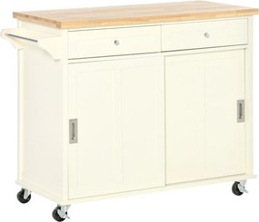 HOMCOM Multifunkční kuchyňský vozík se skládacími koly, 2 posuvné dveře, 2 zásuvky a závěsná tyč, 110x49,5x89,5 cm, krémová | Aosom