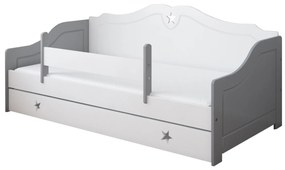 BabyBeds Dětská postel FRANIO hvězdičky 200x90 Barevné provedení: bílá a šedá, Úložný prostor: Ano, s úložným prostorem Bílá