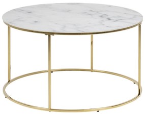 Kulatý konferenční stolek s mramorovou deskou 80 cm Bílo - zlatý OMEN