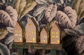 Béžový porcelánový domek s LED světýlky Chrie - 8*5*18 cm
