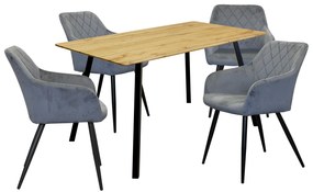 Jídelní stůl BERGEN dub + 4 židle DIAMANT šedý samet
