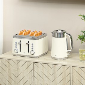 HOMCOM Varná konvice 2200 W, 1,7 l s funkcí rychlého vaření, filtr proti vodnímu kameni a toustovač na 4 plátky s 7 stupni opékání, krémová