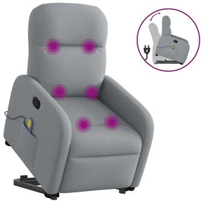 Zvedací masážní polohovací křeslo světle šedé textil 3302982