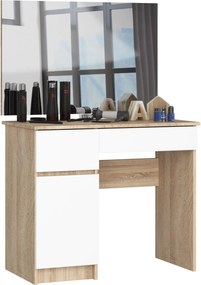 Toaletní stolek se zrcadlem P-2/SL 90x60 levá - dub sonoma/bílá