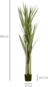 Umělá rostlina yucca HOMCOM v květináči 190 cm - 39 realistických listů pro dekoraci domova, obývacího pokoje, kanceláře a zahrady Ø17x190 cm Zelená