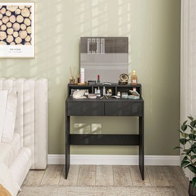 HOMCOM toaletní stolek se zrcadlem, 2 zásuvky, 3 přihrádky, toaletní stolek do ložnice 75 x 38 x 135 cm, černý