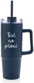 TEXT NA PŘÁNÍ - tmavě modrý cestovní termohrnek s průhledným víčkem 900 ml